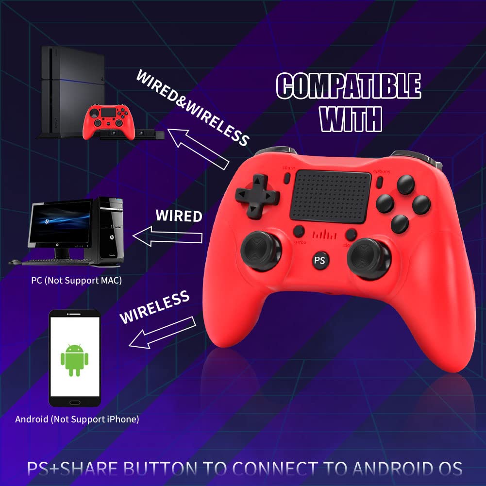 OKHAHA Controller for PS4 Wireless Controller for Playstation 4 Controller DoubleShock 4 Wireless Motion Sensor, Gifts for Kids Gifts for Girls, Magma Red