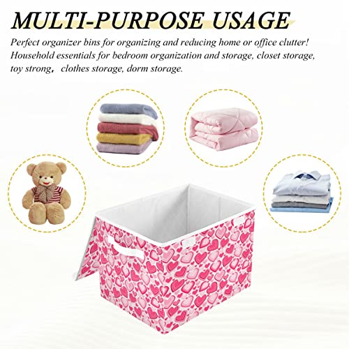Storage Bins with Lids Foldable Storage Baskets Storage Cubes Collapsible Closet Organizer Containers with Cover Love Heart for Home Office Organizer Closet, Shelves, Toy, Nursery