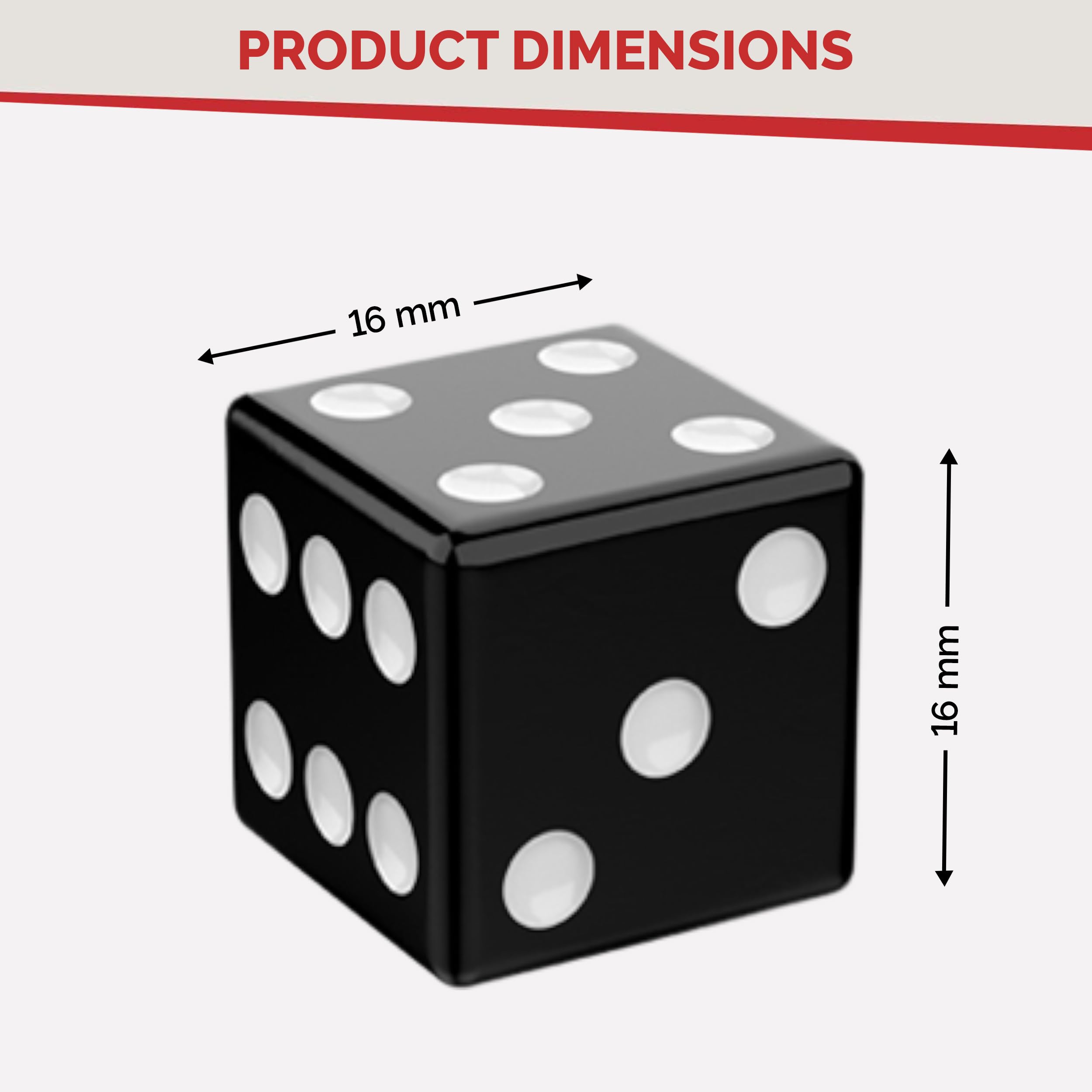 MR CHIPS D6 Standard 16 mm Opaque Dice with Pip Dots - 200 Pack - Black