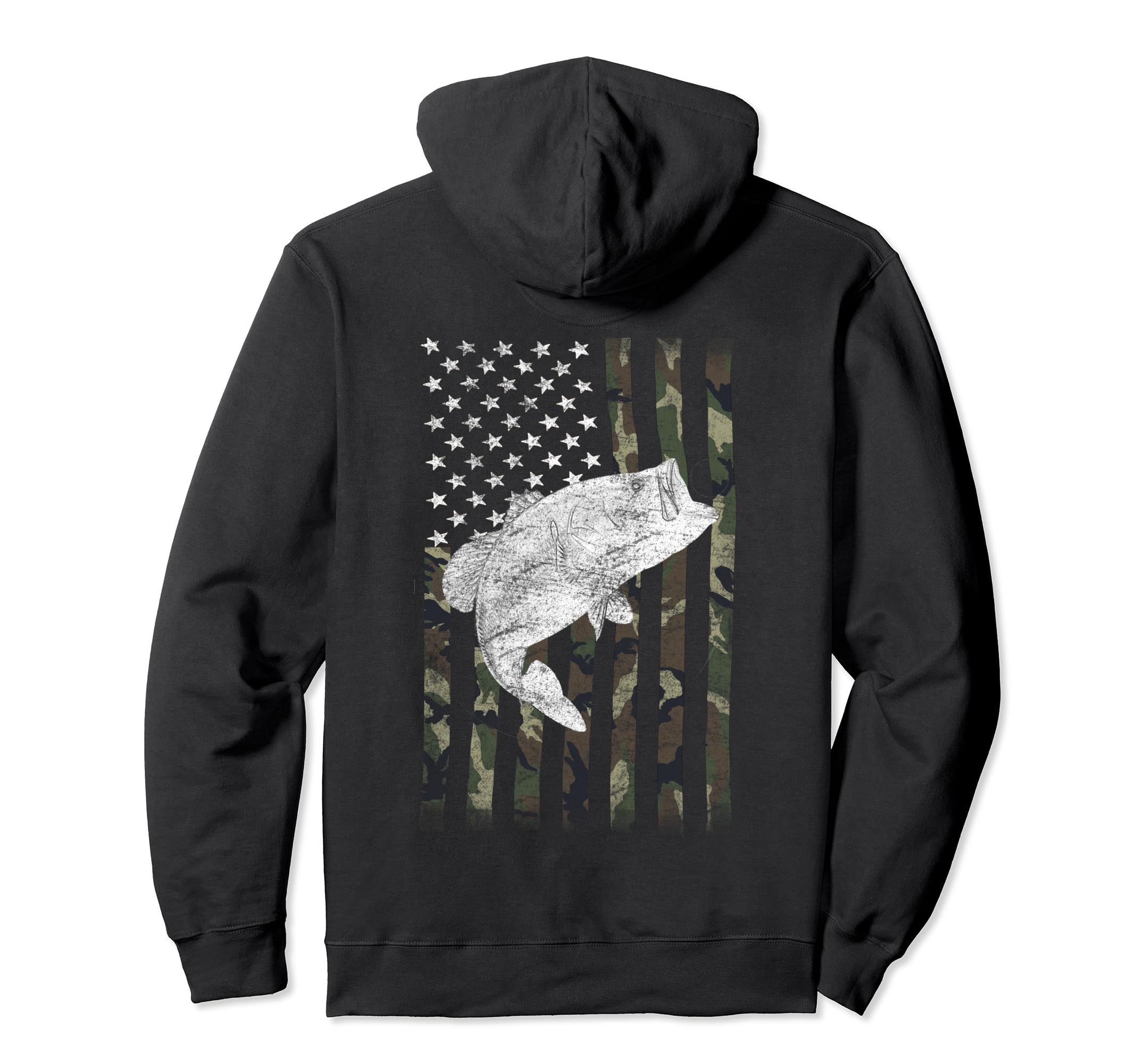 Bass Fishing Camouflage Flag Big Mouth on back Pullover Hoodie