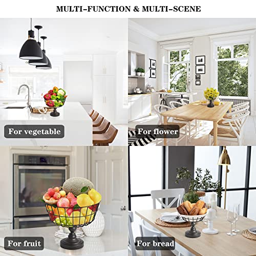 Black Fruit Basket for Kitchen, 2 Pack Metal Fruit Bowl for Kitchen Counter, Decorative Black Wire Baskets with Detachable Non-Slip Pedestal, Fruit Holder for Vegetable Bread Storage (11β & 8.7 β)