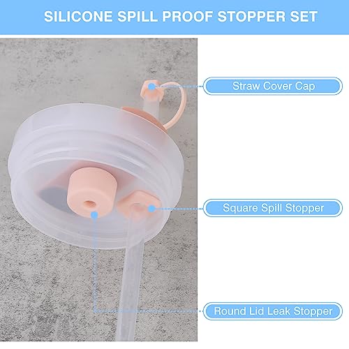 BGAANM Silicone Spill Proof Stopper Set Compatible with Stanley Quencher H2.0 FlowState Tumbler 40oz/ 30oz, Accessories Include 2 Straw Cover Cap, 2 Square Spill Stopper, 2 Round Leak Stopper (Pink)