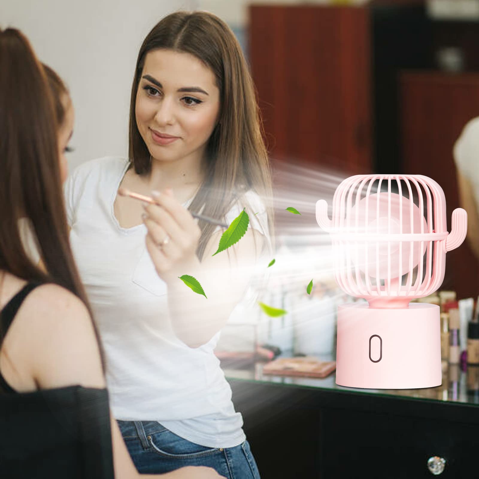 Growiner Cactus Fan, Cute Desk Fan Small Mini Office Desk Fan Quiet, 80 Degree Rotation USB Portable Fans 3 Speeds Strong Wind, Cactus Office Supplies, Personal Table Desktop Fan Decor (Green)