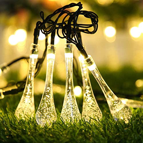 N / B Solar String Light, 30 Led Outdoor Fairy Light with Shape of Waterdrop Lighting Decor for Home Garden (Warm)