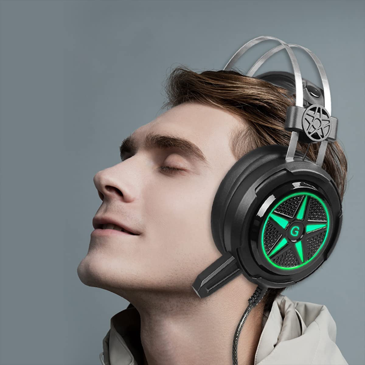 Olyre Gaming Headset G3 for PS4 PS5 Xbox One Switch PC with Noise Canceling Deep Bass Stereo Sound…Over Ear Headphones with Mic, Glowing LED Light, Bass Surround, Soft Earmuffs for Laptop MacNES Games