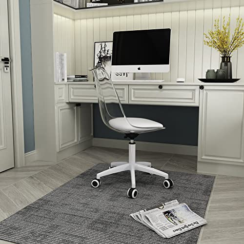 Clear Desk Chair, Plastic Home Office Chair, Acrylic Rolling Chair, Plastic Chairs for Office, Home, Make Up, Small Space, Bed Room (1, Clear/White Base)