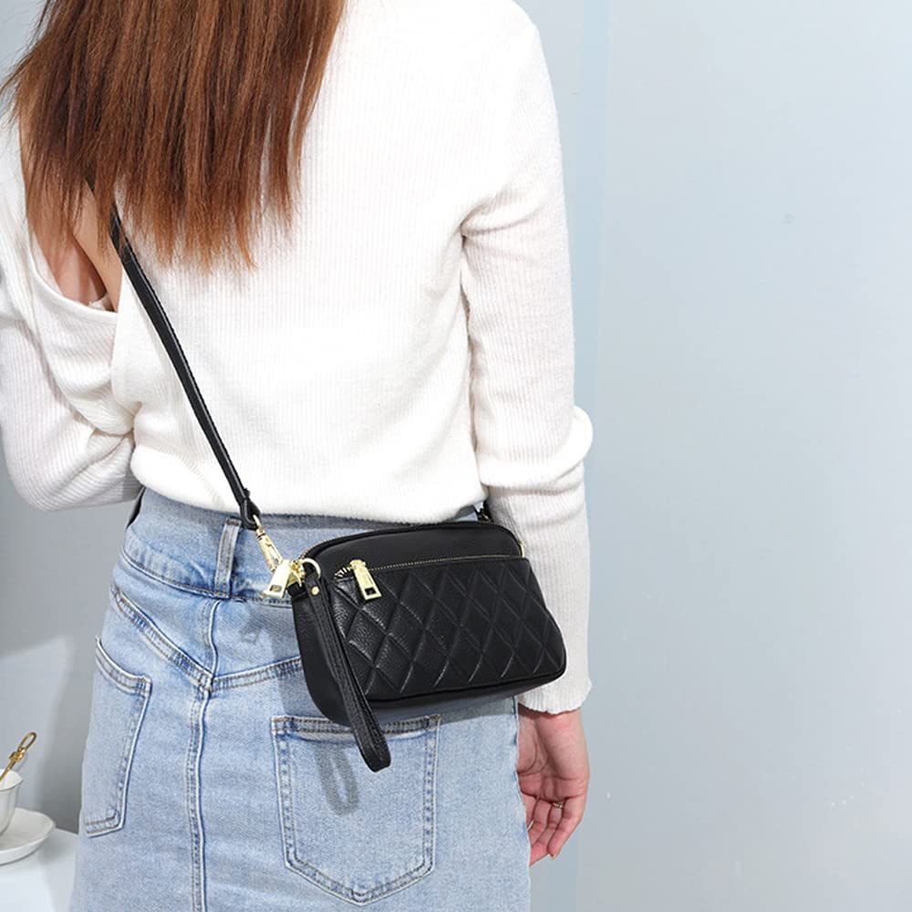 Barsine Small Leather Crossbody Bag for Women Cute Quilted Cellphone Cross Body Purse