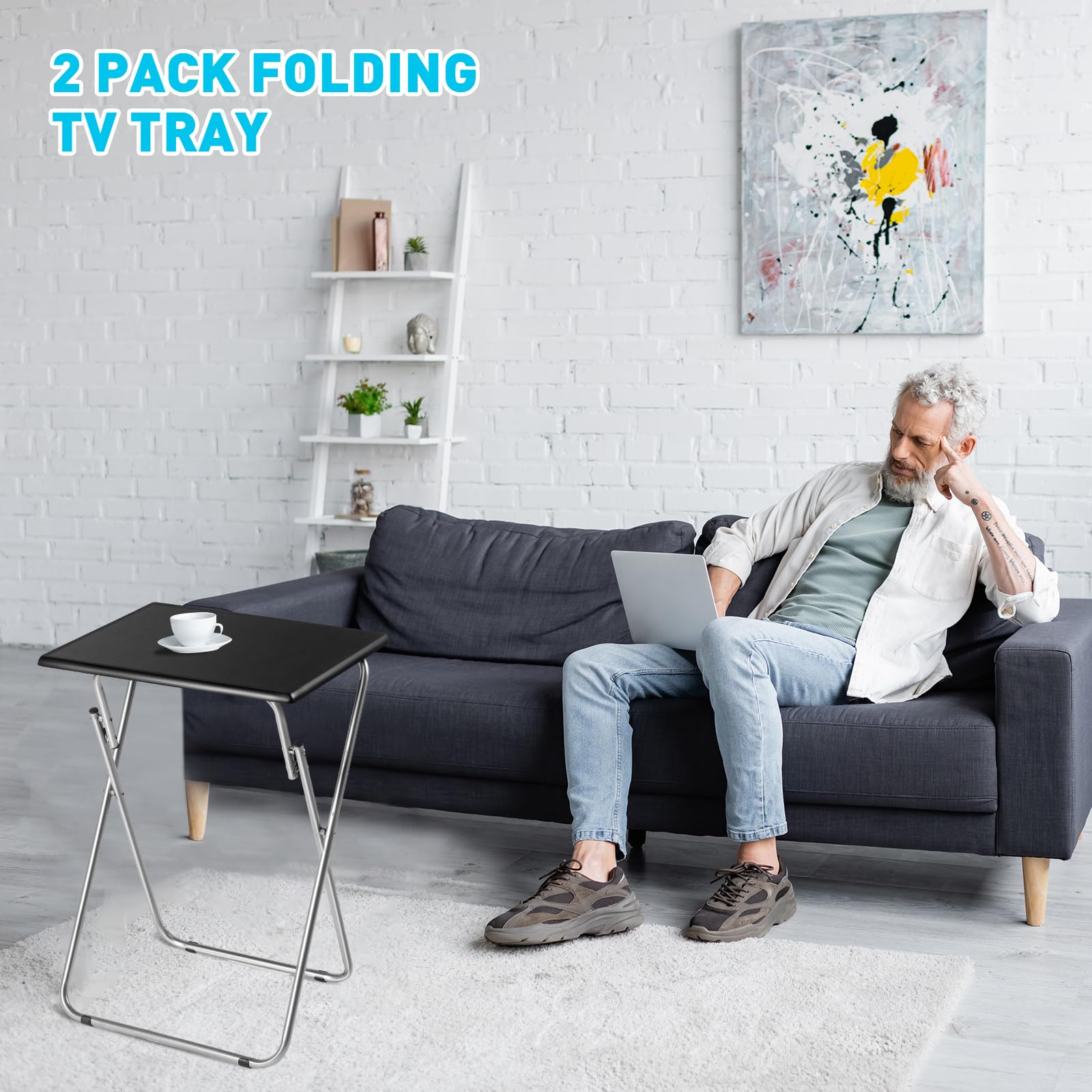 Geetery 2 Pack Folding TV Tray Tables No Assembly Required 18.9 x 15 x 26 in Dinner Table Foldable Snack End Table for Bed Couch Eating Living Room Bedroom (Light Brown)