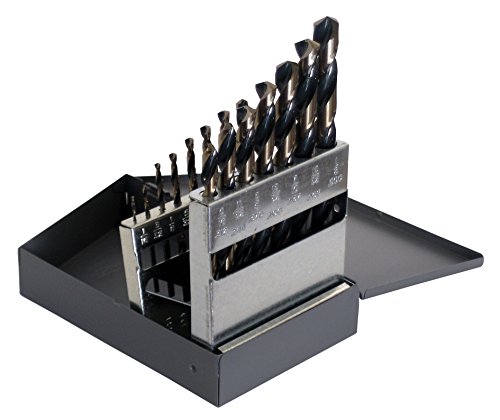 CLELINE C18124 Style 1878 High Speed Steel 135° Heavy-Duty Jobber Length Drill Set, Black and Gold Finish, 1/16" - 1/2" Size, 15 Pieces