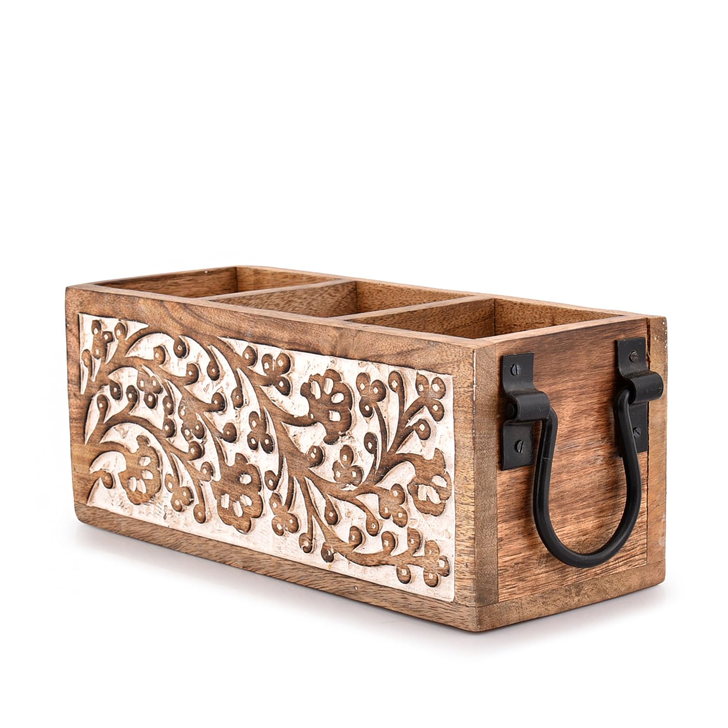 BHAVATU Mango Wood Utensil Drawer Organizer, Silverware Tray Organizer, Kitchen Drawer Organizer for Flatware Cutlery (11" x 4" x 4.5")