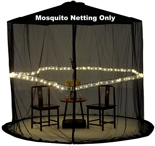 DOOSARG 7.5-10FT Umbrella Netting for Outdoor Umbrellas, Patio Umbrella Mosquito Netting with Led Strip Lights, Adjustable Rope, Fits 9Ft Outdoor Table Umbrellas (Black)
