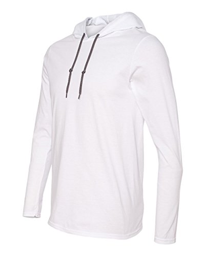Anvil 987AN Ringspun Long-Sleeve Hooded T-Shirt - White/Dark Grey -S