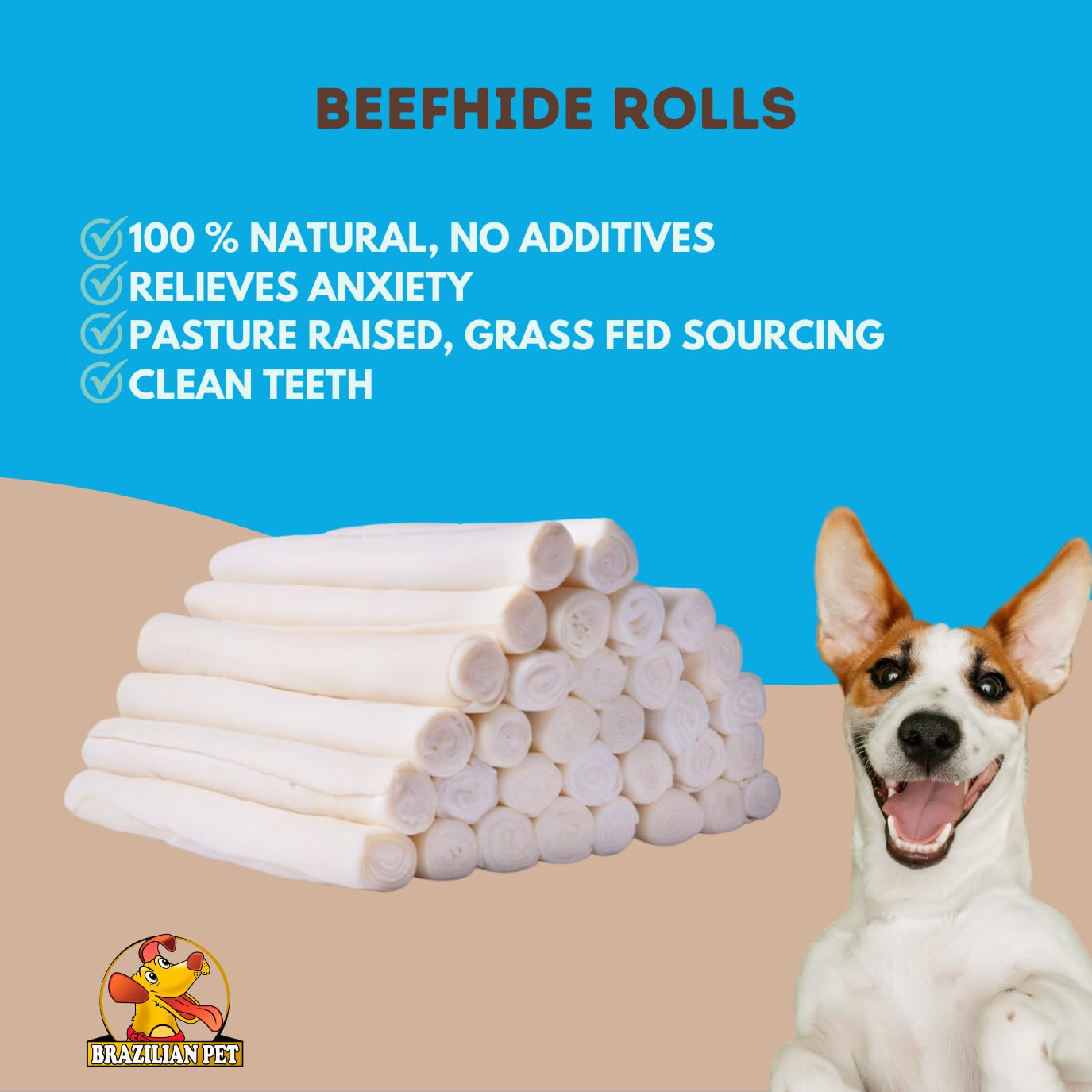 Brazilian Pet All Natural Treats Rawhide Retriever Beefhide Rolls Dog Chews Bones 10-11" - Single Ingredient - Long Lasting Chew (10-11" 10 Count)
