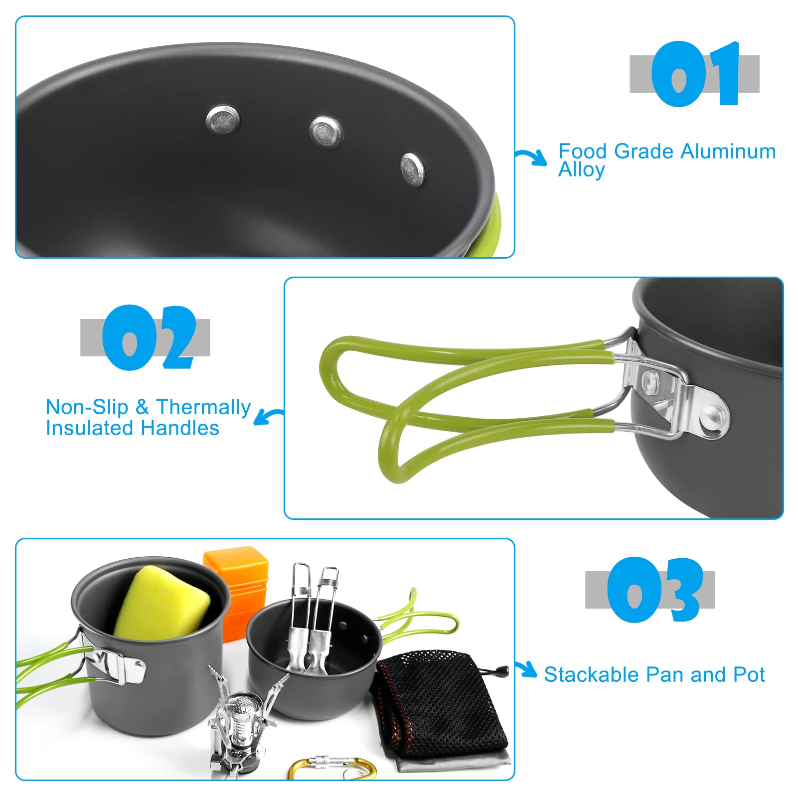 AUTOPkio Camping Cooking Set, Camping Cookware Mess Kit Pots and Pans Set with Portable Stove for Backpacking Picnic Outdoor