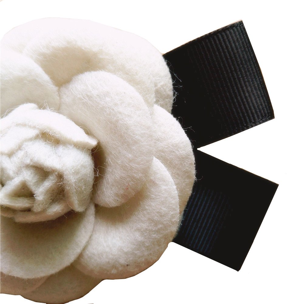 Elegant Wool Camellia Flower Brooch Vintage Bow Floral Pin Women Wedding Party Gift-Beige
