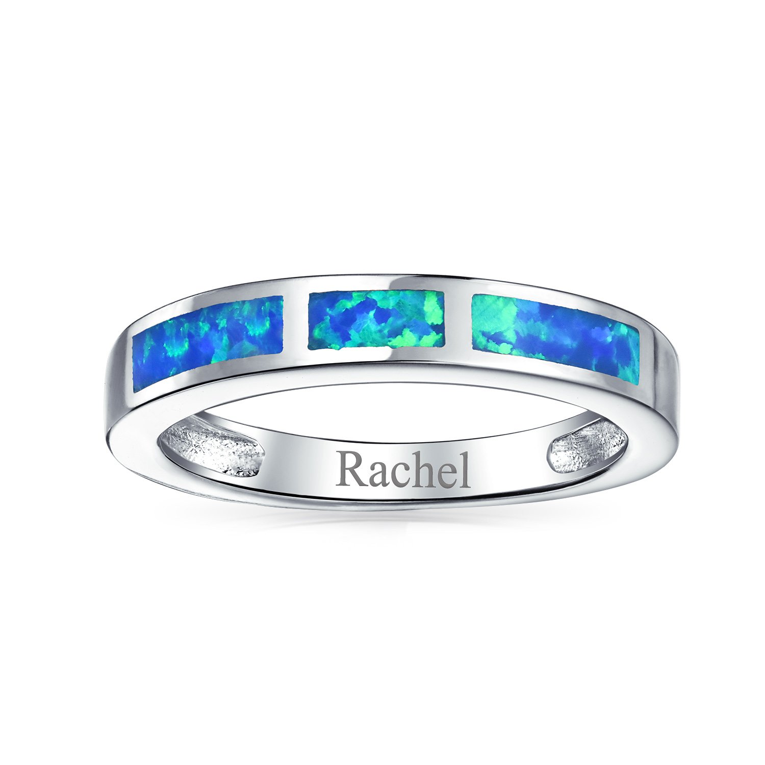 Blue Created Opal Inlay Pave Cubic Zirconia Solitaire Ring For Women .925 Sterling Silver October Birthstone