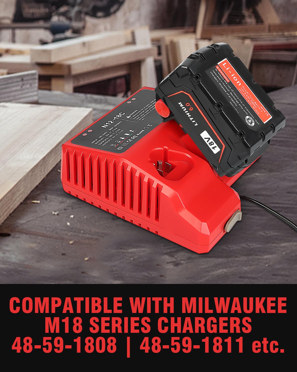 Bslite 4Packs Replacement for Milwaukee M18 Battery 6.0Ah 48-11-1862 Compaitble with Milwaukee 18V Battery Tools and Charger(Black)