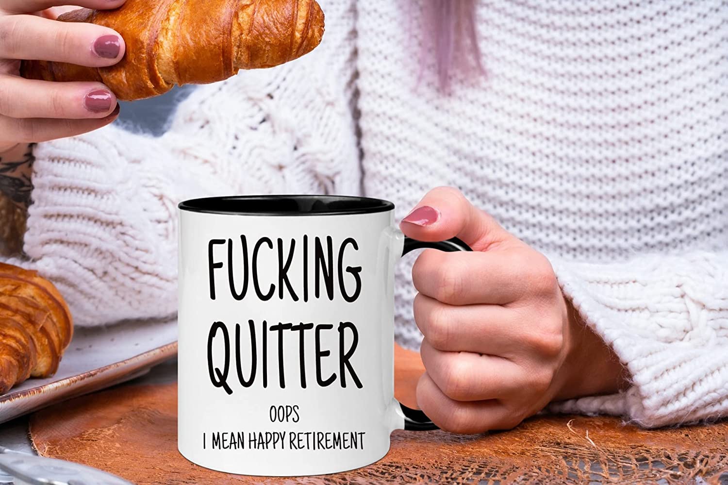 Awnpow-Fucking Quitter Happy Retirement Mug，Funny Mug for Coworker,11oz Ceramic Coffee Mug/Tea Cup
