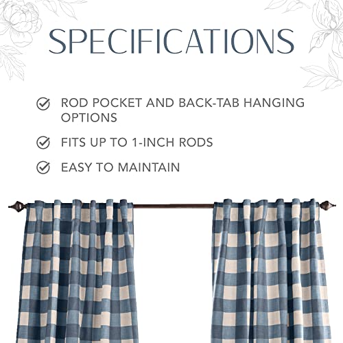Elrene Home Fashions Farmhouse Living Grainger Buffalo-Check Blackout Window Curtain, Living Room and Bedroom Drape with Rod Pocket Tabs, 52" x 95", Indigo, 1 Panel