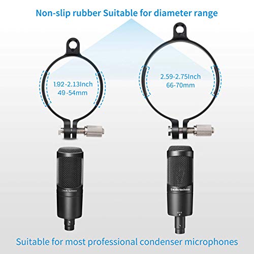 AT2020 Microphone Shock Mount with Metal Pop Filter, Compatible with 49mm-54mm Diameter Mic Except Blue Yeti, Anti-Vibration Suspension Shock Mount with Screw Adapter