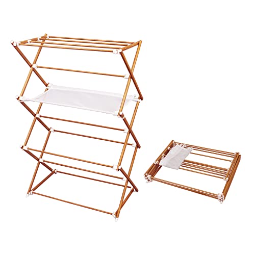Clothes Drying Rack, Heavy Duty Metal Drying Rack Clothing, Foldable Oversize Wooden Look Laundry Drying Rack for Drying Clothes, Space Saving, Portable Indoor Outdoor Use 40.2" x 27.6" x 14.4"