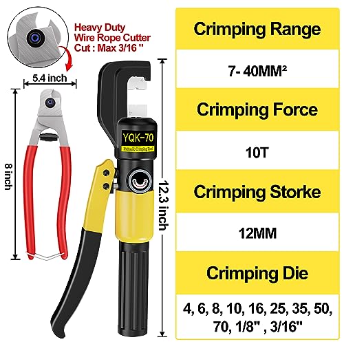 CKE Custom Hydraulic Hand Crimper Tool for Stainless Steel Cable Railing Fittings for 1/8" to 3/16" Cable –Wire Swaging Tool-10 Ton and Stainless Steel Cable Cutter
