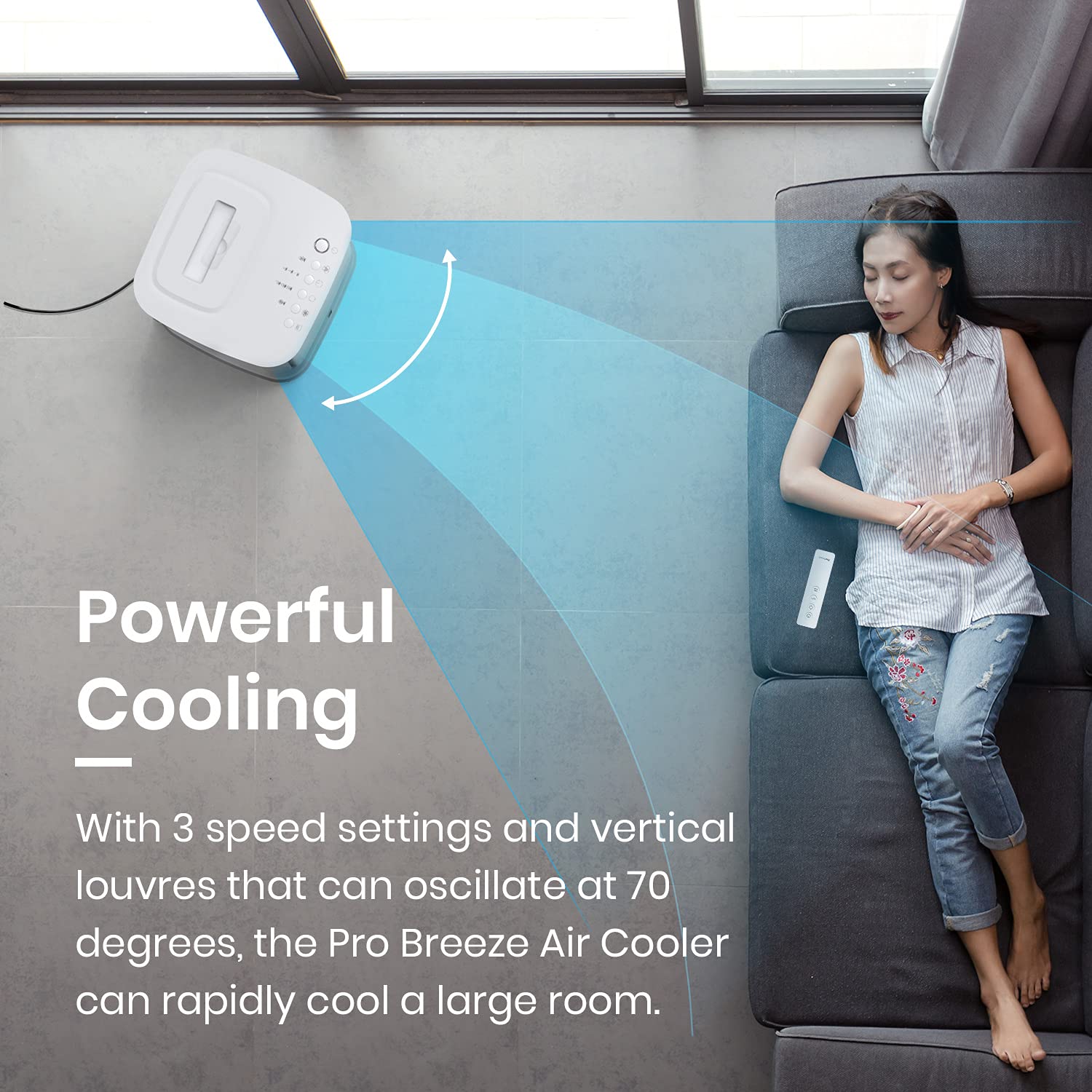 Pro Breeze Evaporative Air Cooler For Room Cooling Fan - 3-in-1 Air Cooler Portable with 6 QTS Tank, 70° Oscillation & 7hr Timer - Portable Swamp Cooler with Remote Control
