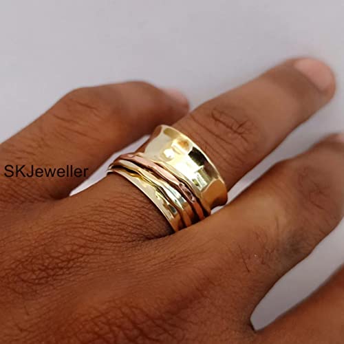 Brass Ring For Women Solid Brass Band, Brass Spinner Ring, Hammered Spinner Ring, Multi Bands Ring, Handmade Ring, Anxiety Ring, Meditation Ring BY SKJEWELLER