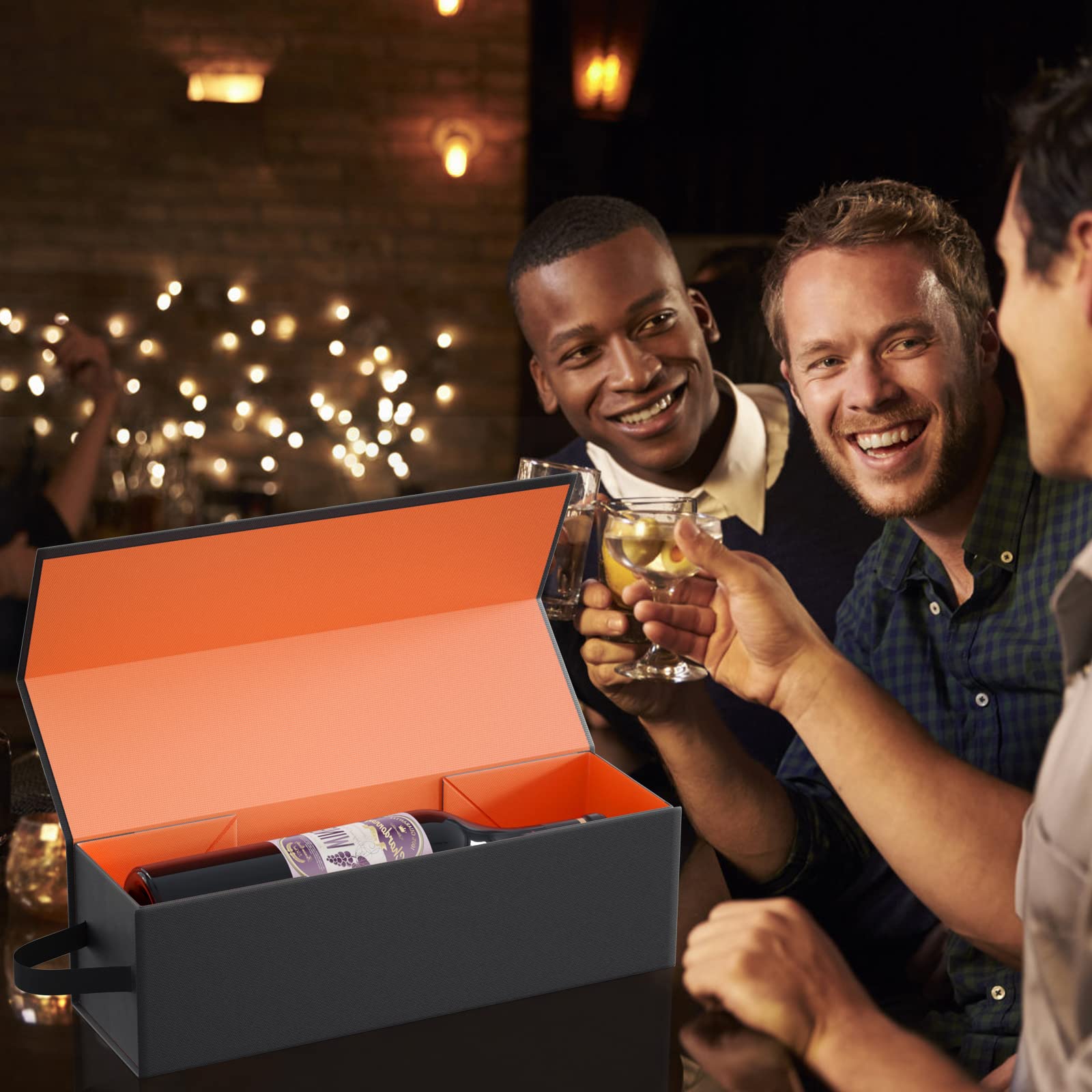 Wine Gift Box 12.8 x 3.8 x 3.8 in,Bottle Gift Box For Liquor Presents,For Wine and Champagne,Magnetic Collapsible Gift Box Wine Bottle Gift Packaging for Weddings,Anniversaries, Parties (Gold)