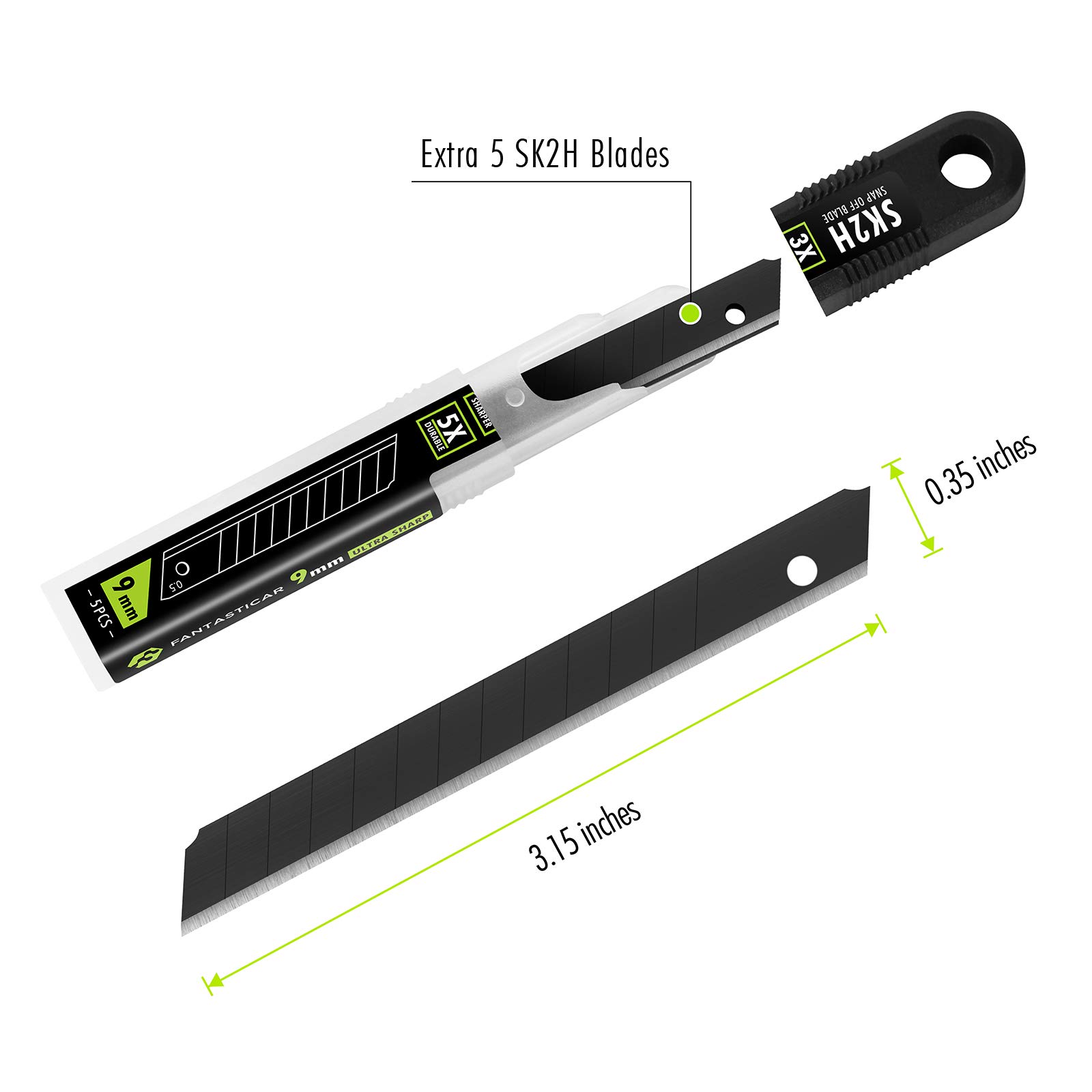 FantastiCAR Lightweight Retractable Auto-Lock Utility Knife Slim Box Cutter, with Extra 5 Blades (9mm), Staple Puller Design and Metal Body