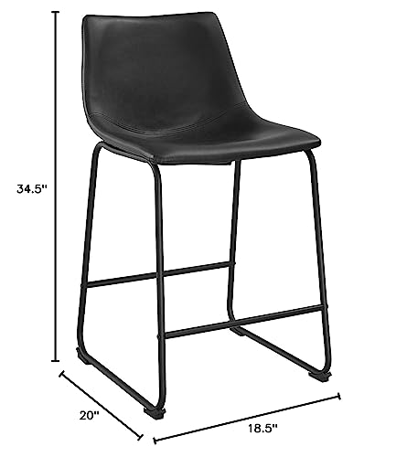 Walker Edison Douglas Urban Industrial Faux Leather Armless Counter Chairs, Set of 2, Black