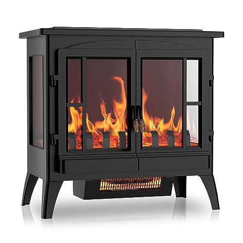 Electric Fireplace Stove, Indoor Freestanding Fireplace Heater with 3D Realistic Flame, Infrared Electric Stove Heater,Overheating Safety System,Thermostat, Portable 1000W/1500W(23 Inch)