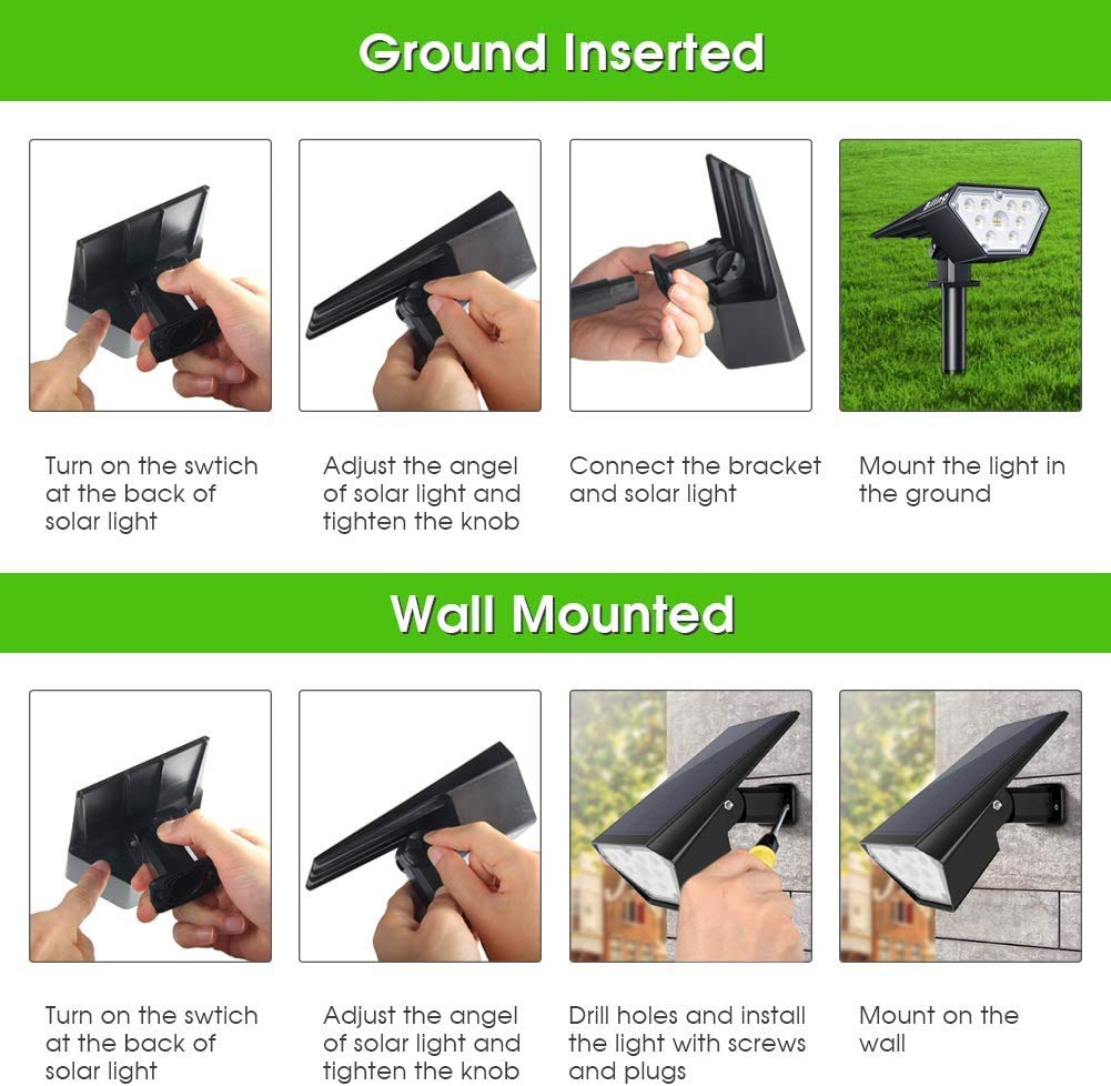 Biling Solar Spot Lights Outdoor, Bright 700 Lumen Solar Outdoor Lights IP67 Waterproof Adjustable Solar House Lights for Patio Pathway Yard Garden Driveway Tree - Warm White(6 Pack)