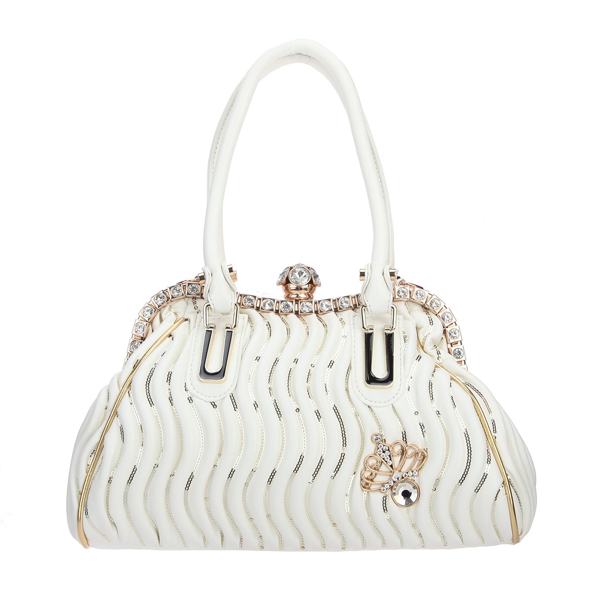 Fawziya Butterfly Spherical Crystal Ball Hand Bags For Women Pu Leather Purse And Bags-White