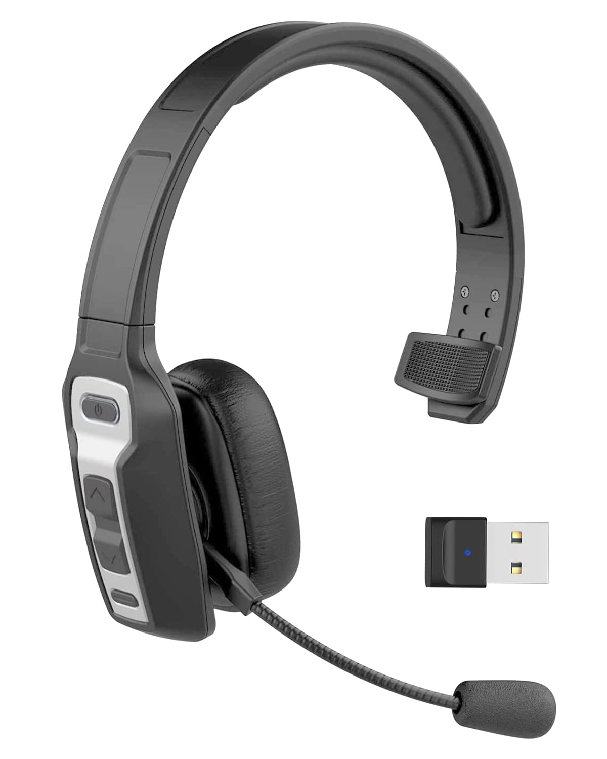 ASIAMENG Bluetooth Headset with USB Dongle/Adapter, Single-Ear Wireless Headset with Noise Cancelling Microphone Mute Button Large Battery for Computer PC Laptop Cell Phones Trucker Office Home