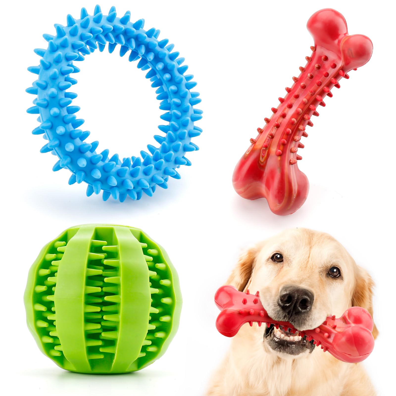 HHAINOVI Dog Chew Toys for Aggressive Chewers,Super Chewer Dog Toys for Medium Small Dogs,3 Pack Super Chewer Dog Toys with Tough, Heavy Duty Dog Teething Toys with Tough Nylon
