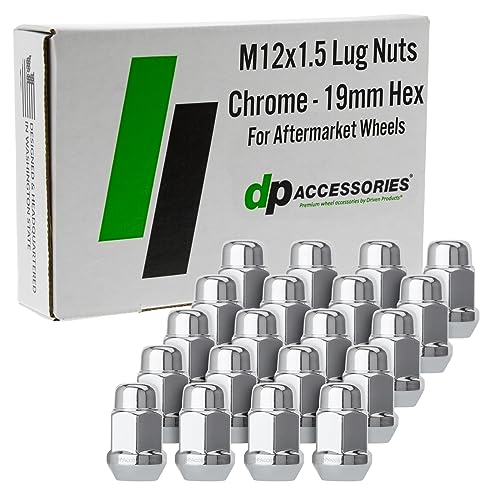 DPAccessories M12x1.5 Lug Nuts Chrome - Closed-End Acorn Lug Nuts - Aftermarket Wheel Lug Nuts 12x1.5-19 mm Hex M12-1.50 Lug Nuts - Chrome Lug Nuts - Set of 20 - D3116-HT-2305/20