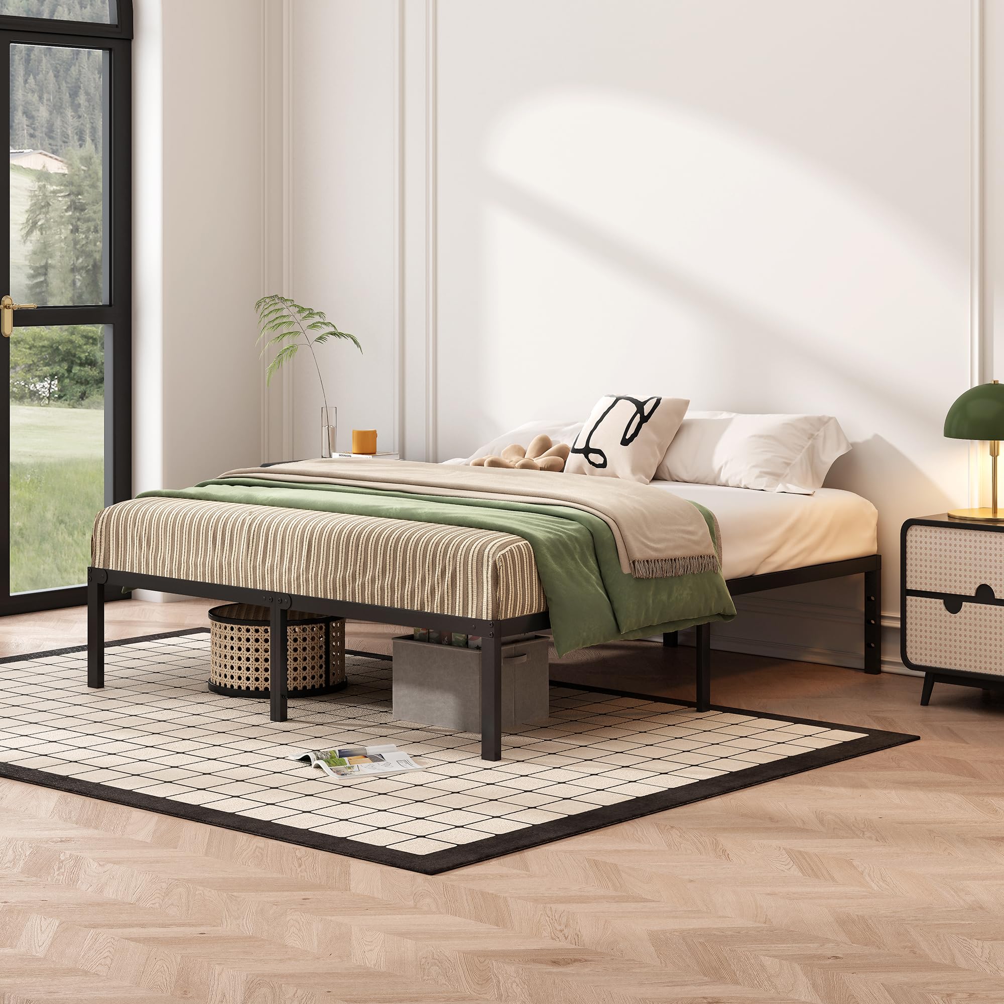 Closadin Black Queen Size Metal Platform Bed Frame with Stable Metal Support and Underbed Storage,18" Height Mattress Foundation,No Box Spring Needed,Easy Assembly