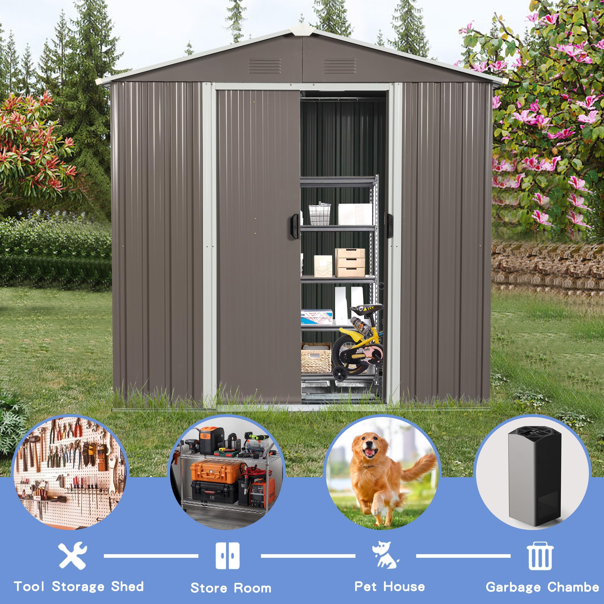 YESUNEED 8ft x 4ft Outdoor Metal Storage Shed Lockable Metal Garden Shed for Backyard Outdoor Patio