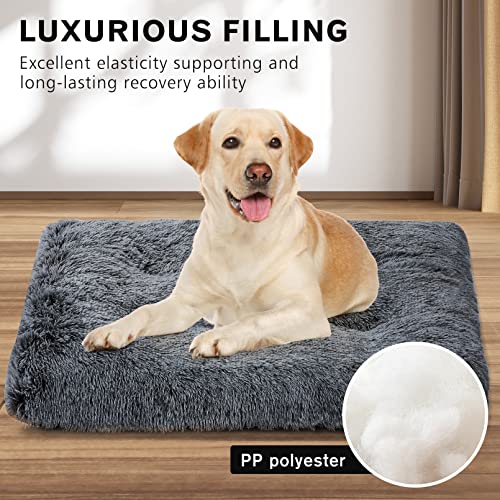 Dog Bed,Crate Pet Bed Kennel Pad,Soft Plush,Comfortable Dog Bed,Washable,Suitable for Medium & Large Dogs(Dark Grey)