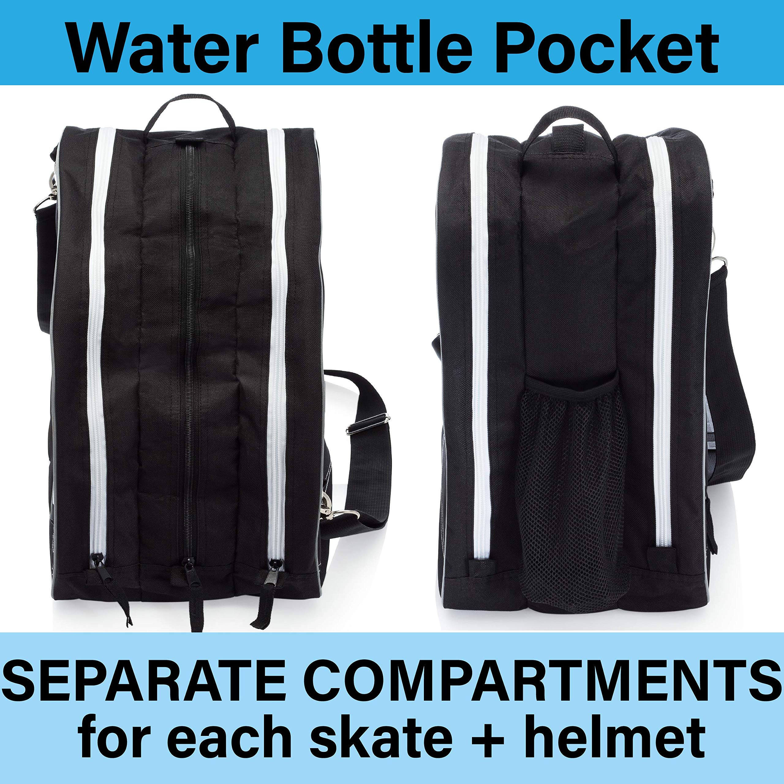 Athletico Ice Skate Bag + Large Skate Blade Cover - Bundle Includes Skate Bag for Ice Skates, Figure Skates, or Hockey Skates and Blade Cover to Protect Blades (Black) (Black, Large)