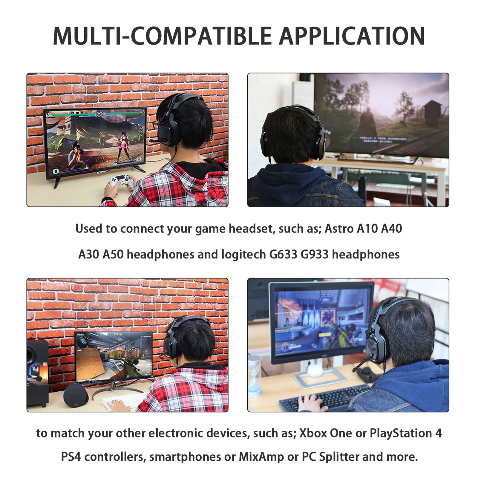 JAINTA A10 A40 Replacement Cable Compatible with for Astro A10 A40 A30 A50 Headsets Cord Lead Compatible with Xbox One Play Station 4 PS4 Headphone Audio Extension Cable (6.5 Feet)