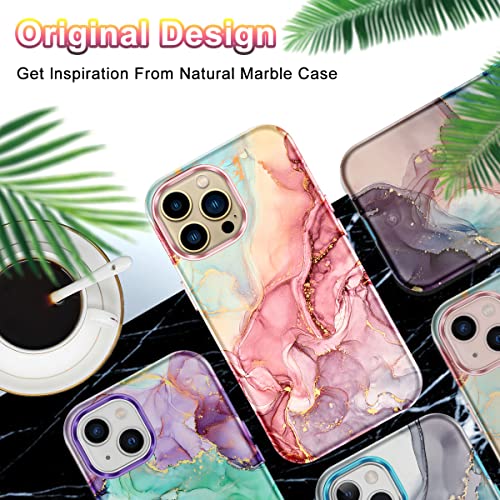 Btscase Compatible with iPhone 13 Pro Max Case 6.7 Inch 2021,Marble Pattern 3 in 1 Heavy Duty Shockproof Full Body Rugged Hard PC+Soft Silicone Drop Protective Women Girl Phone Cases, Rose Gold