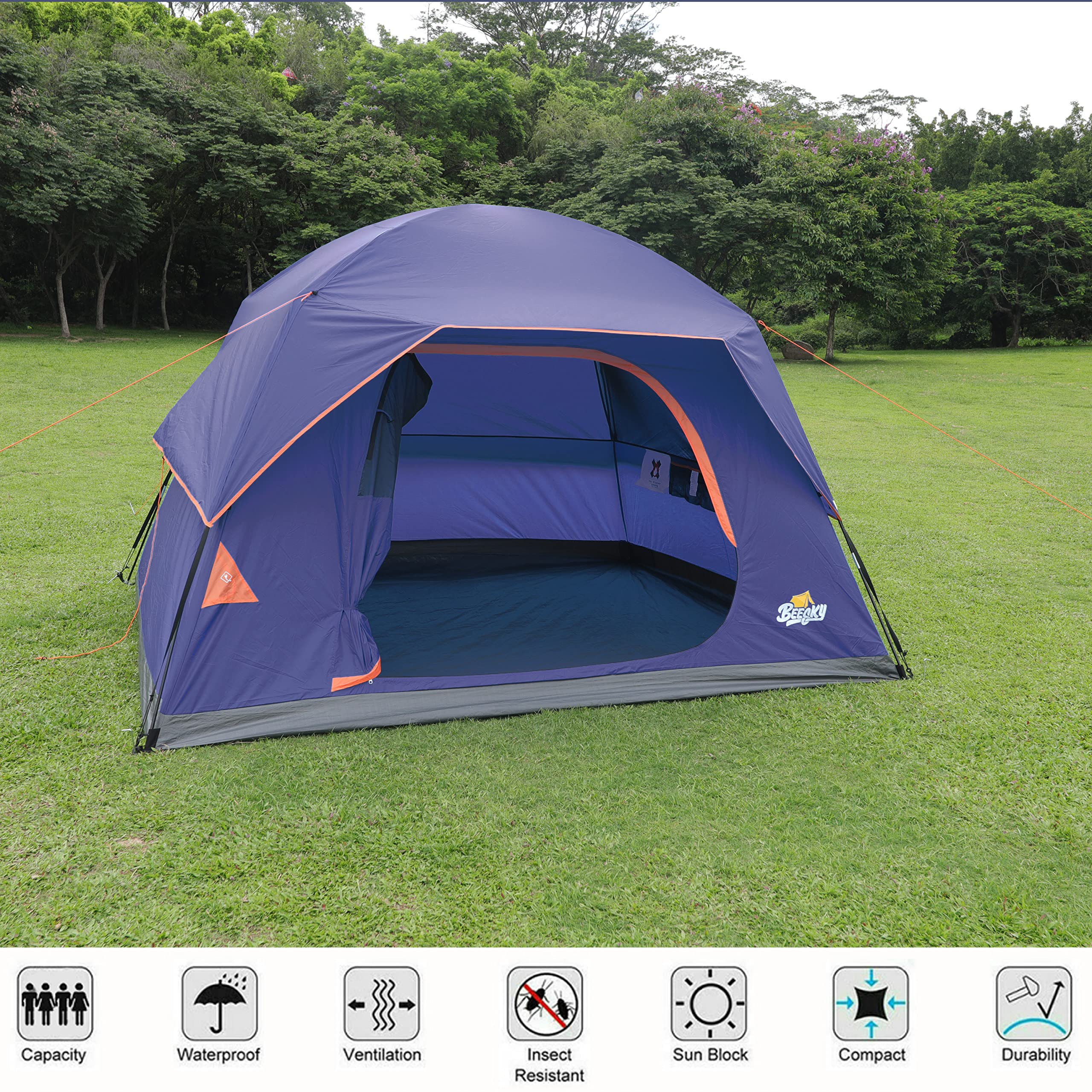 Beesky Camping Tent Waterproof 6 Person Double Layers Large Family Dome Tents with Mesh Window and Removable Rain-Fly