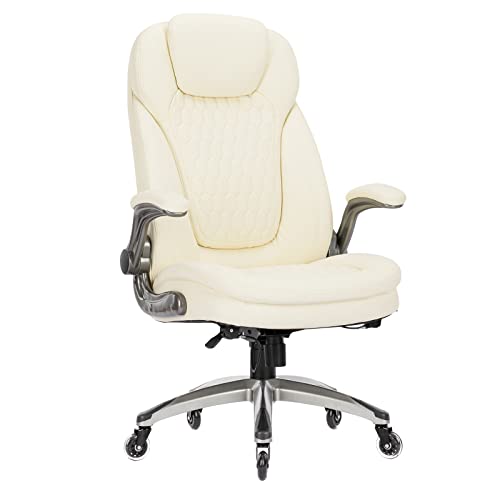 COLAMY Office Chair, Executive Computer Desk Chair with Padded Flip-up Arms, High Back Ergonomic Chair with Wide Seat and Thick Bonded Leather, Stylish Casters for Adult Swivel Rolling