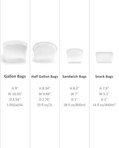 DGitaor Reusable Silicone Storage Bags, 4Pack Silicone Snack Sandwich Half Gallon Bags, Endurables Silicone Ziplock Bags for Food Storage, Freezer, Microwave, Oven, Dishwasher Safe