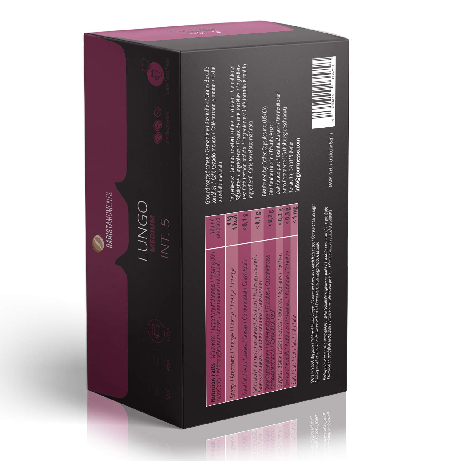 Barista Moments - 20 Italian Lungo Espresso Pods Compatible with Nespresso Original Coffee Capsules Machines (Lungo, 20)