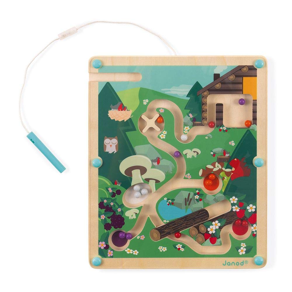 Janod - Wooden Forest Magnetic Ball Labyrinth - Develops Fine Motor Skills and Concentration - Dimensions: 8,3 inch X 9.8 inch - Fsc-Certified - Suitable for Ages 2 and Up, J05311