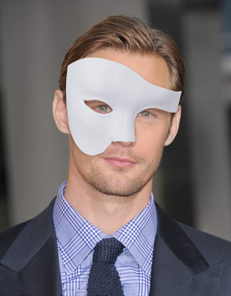 Half Face Men's Phantom Of The Opera Vintage Design Venetian Carnival Masquerade Mask (White)