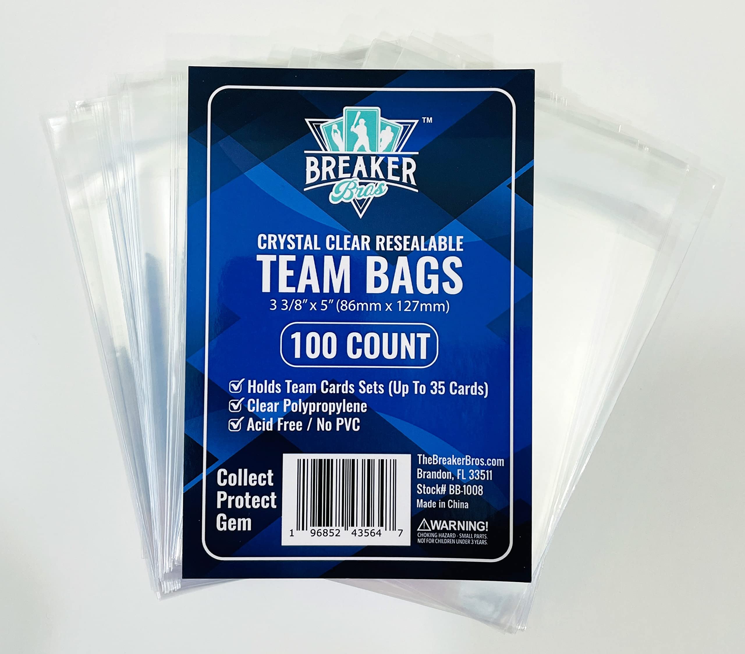 Breaker Bros Resealable Team Bags Trading Cards Crystal Clear Sleeves Team Set Bags Pack Storage 100 Count